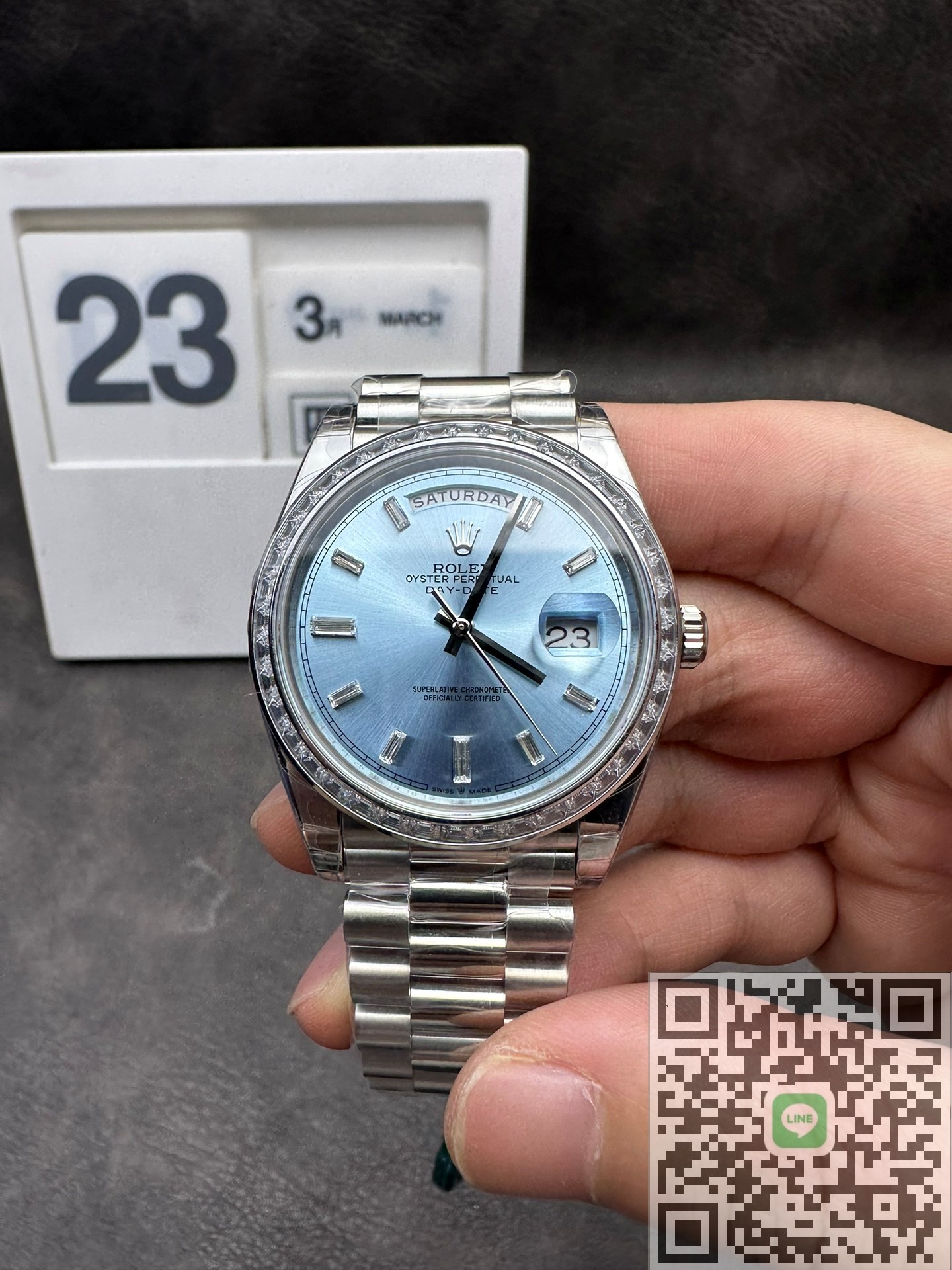 NOOB工場 ロレックスデイデイト40mm 228396TBR アイスブルー文字盤 ダイヤモンド入りベゼル 3255ムーブメント スーパー ...